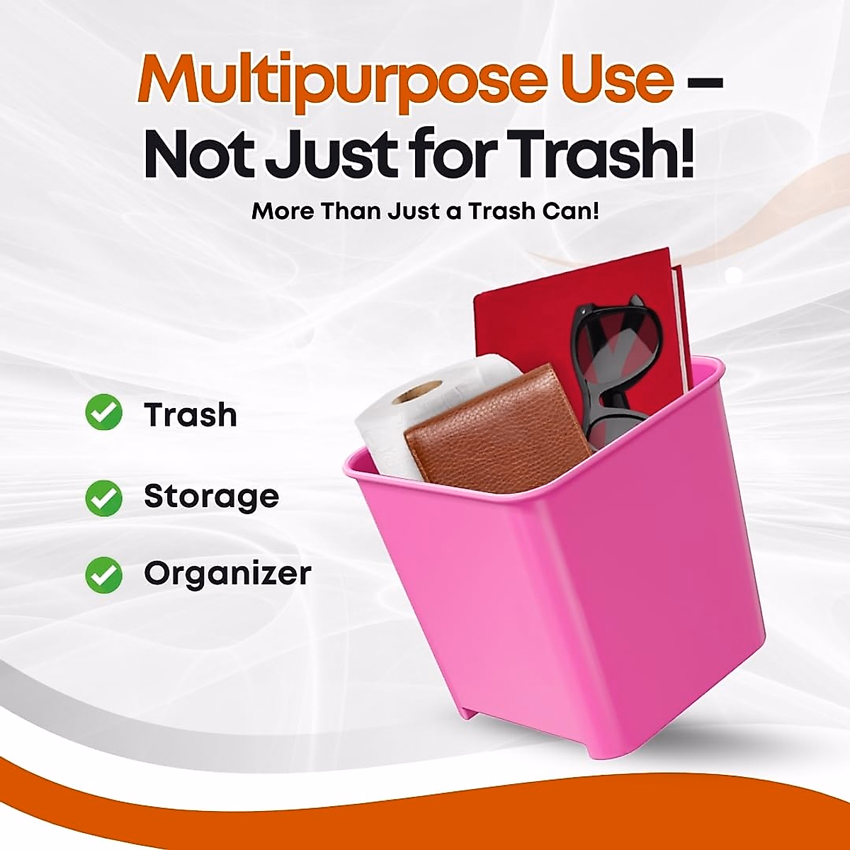 HAUSSIMPLE Car Trash Can Waterproof Vehicle Garbage Bin, Leakproof Anti Slip Floor Mat Clip Trash Bag Holder for Car, Truck, SUV, Van Portable Auto Trash Container with Stability Clips (Pink, Large)