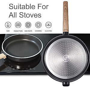 MGC Ceramic Pan With Lid, PFOA&PTFE Free Non Stick Frying Pans,Oven and Dishwasher Safe, Compatible with All Stovetops (Black, 8Inch)