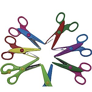 Brizz scissors different shapes 6 Pcs Shape Scissors and 1 PCS Safe Scissors Designs Pattern Scissors Craft Art Scissors for Photos Album Scrapbooking Supplies for Teachers, Students, and Hobbyists