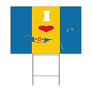 Autravelco I Love My Country Madeira Yard Signs with Stakes Party Supplies Décor for Rent 12x18 Inch Personalized Yard Lawn Sign Country Flag Patriotic Metal Lawn Sign for Real Estate House