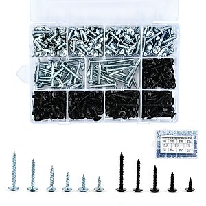 Aemygo 400PCS #8 Phillips Modified Truss Head Wood Screws Self Tapping Screws, 410 Stainless Steel Black & Silver Self Drilling Screw Assortment Kit (6 Size)
