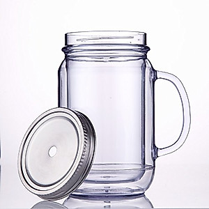 Cupture 2 Vintage Clear Mason Jar Tumbler Mug With Stainless Steel Lid and Straw - 20 oz