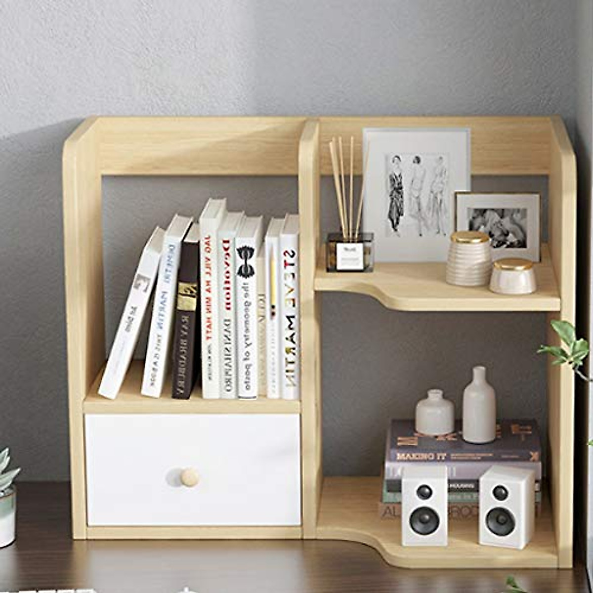 FHDGH Wooden Bookshelf Simple Bookcase Table Shelf Student Creative Cabinet Desktop Bookshelf