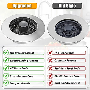 Anlige Kitchen Sink Drain Strainer,3 in 1 Pop Up Kitchen Sink Stopper,Made of Brass Material,with an Extra Basket Strainer,Sink Bounce Core Drain Strainer,Universal for US Standard 3-1/2 Inch,Silver