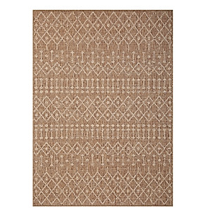 Sherloom Modern Geometric Indoor Outdoor Area Rug Weather Resistant Outdoor Carpet for Porch Deck Balcony Backyard Patio Rug 8x10 Beige, Brown