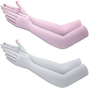 Jecery 2 Pairs UV Long Sun Gloves Women's Sunblock Driving Gloves Non Slip Full Finger Arm Sun Protective for Outdoor Sports (Gray, Purple)