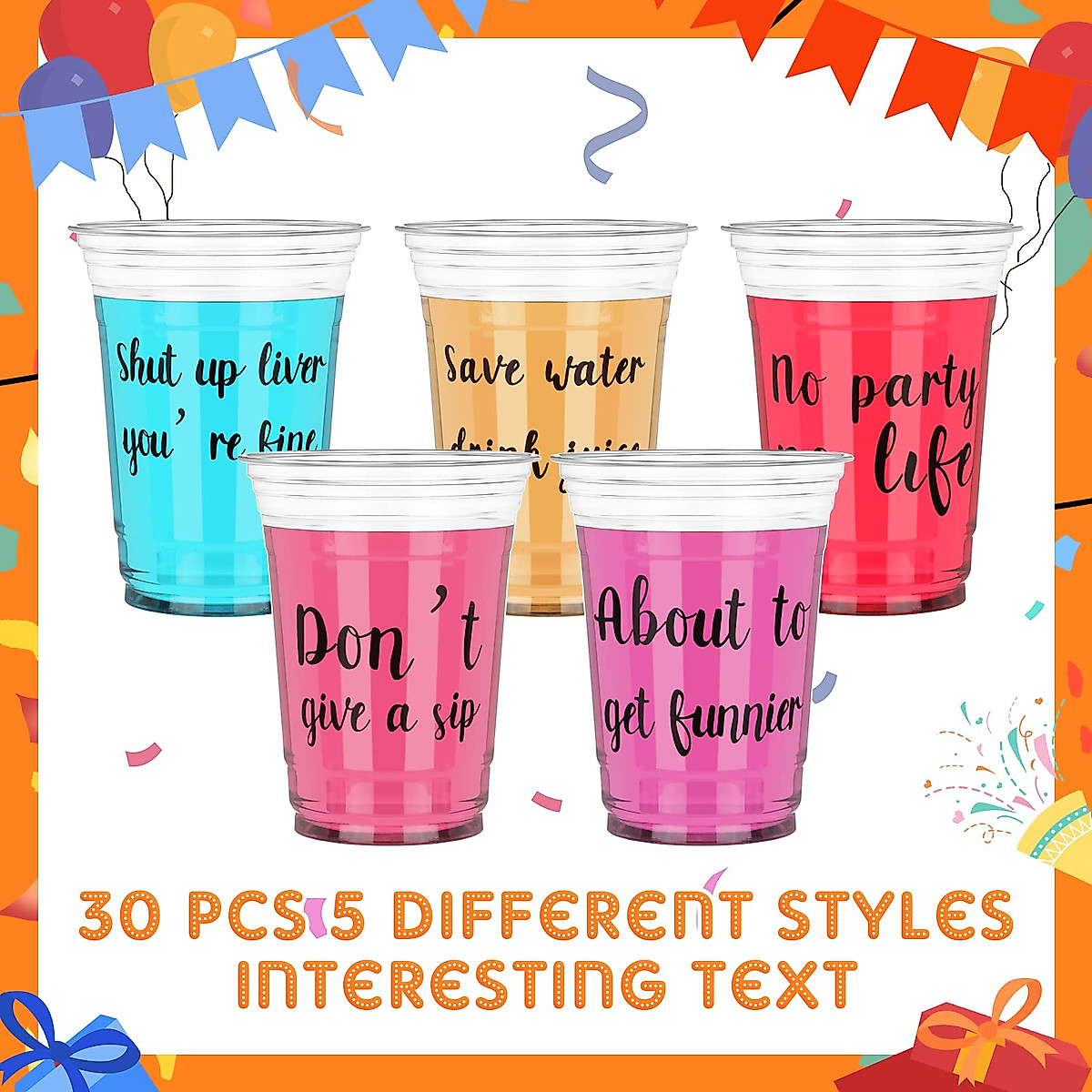 30 Pcs 16 oz Disposable Clear Plastic Cups Bulk Party Drinking Water Cocktail Beer Cups for Adult Parties Wedding Birthday Reception Beverage Tea Lemonade Serving Supplies