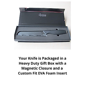 Cestari Advanced Ceramic Knife - Razor Thin Slices -Serrated Bread Knives - Never Needs Sharpening - Black Mirror Finish - Specialty Knives - Tomato Knife with Safety Sheath in Luxury Gift Box