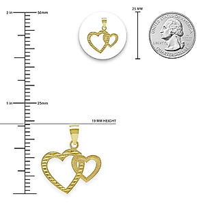 Charm America - Gold Double Heart Charm - 10 Karat Solid Gold - Heart Pendant - Heart Jewelry