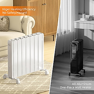 1500W Plug-in Electric Panel Wall Heater for Indoor Use with Thermostat, Convection Space Heater Freestanding with Wheels Easy Control Knob Switch