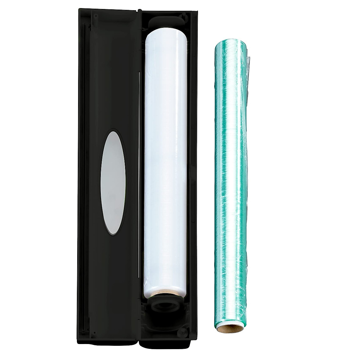 WENKO Plastic, Cling Film Holder, Refillable Aluminum Foil Wrap Dispenser with Slide Cutter for Kitchen Organization, 14.96 x 2.05 x 2.64 in, Black