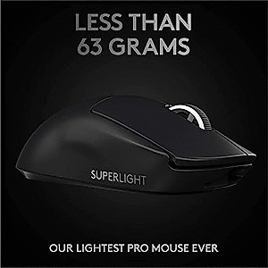 Logitech G PRO X Superlight Wireless Gaming Mouse, Ultra-Lightweight, Hero 25K Sensor, 25,600 DPI, 5 Programmable Buttons, Long Battery Life, Compatible with PC/Mac - Black (Renewed)