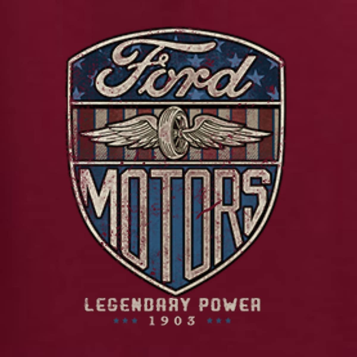 1983 Vintage Distressed Ford Motors Legendary Power Cars and Trucks Men's Graphic T-Shirt, Maroon, X-Large
