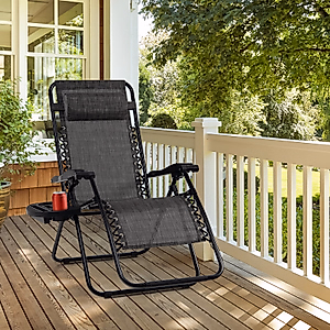 Tangkula Zero Gravity Chair, Folding Patio Lounge Chair Adjustable Outdoor Recliner with Cup Holder, Wide Armrest for Patio Garden Poolside Outdoor Yard Beach, Support 350 lbs (1, Grey)