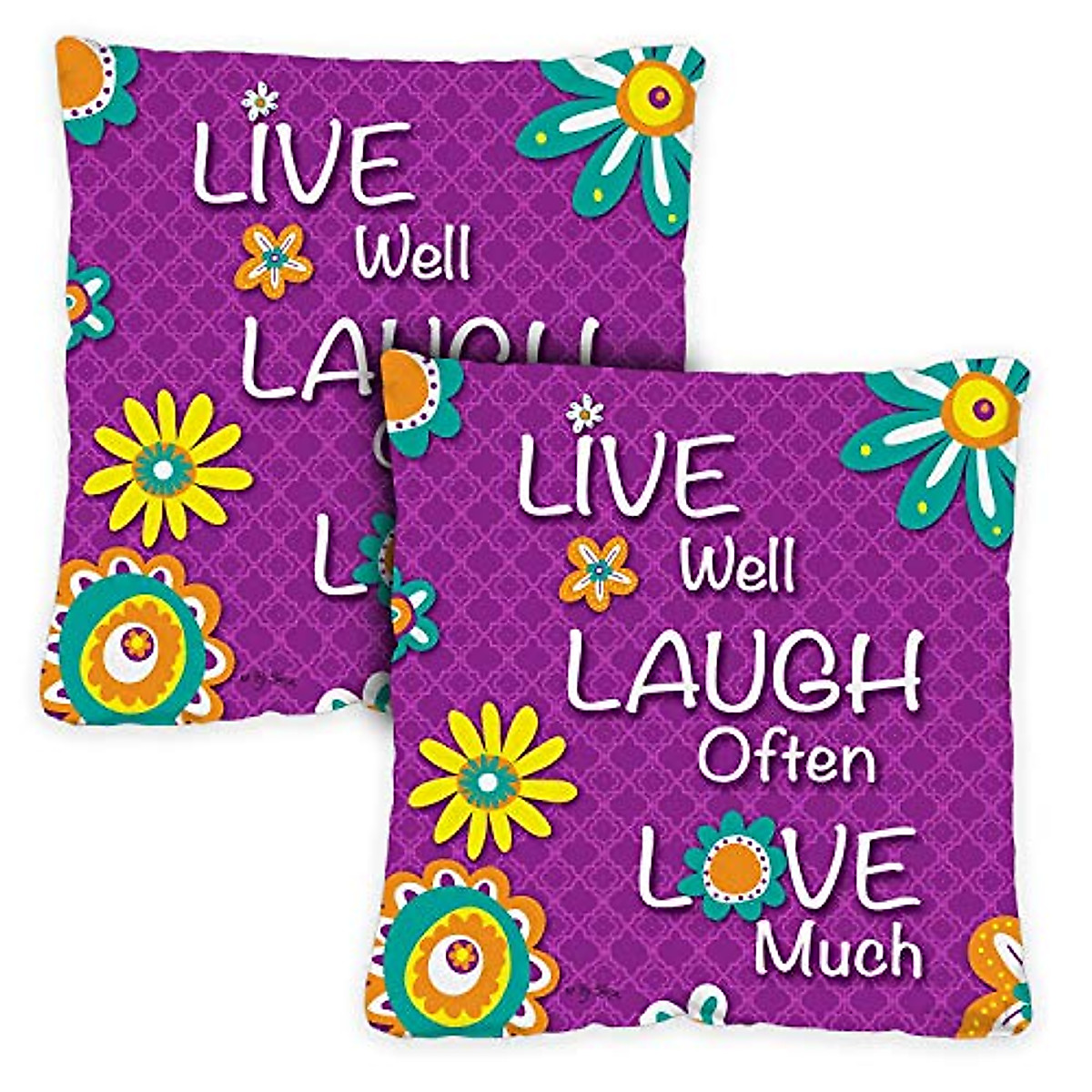 Toland Home Garden Decorative Live Laugh Love Text Quote Saying Word 18 x 18 Inch Pillow Case (2-Pack)