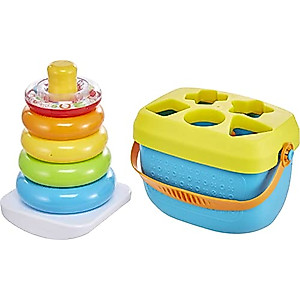Fisher-Price Laugh & Learn Baby Walker and Musical Learning Toy with Smart Stages Educational Content & Baby Toy Gift Set with Rock-a-Stack Ring Stacking Toy and Baby’s First Blocks Set