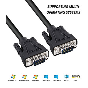 DTech 6ft DB9 to DB9 RS232 Serial Cable Male to Male Simple Null Modem Cord Cross TX RX line 2 Pin Crossed Without Handshake for Computer Data Communication (6 Feet, Black)