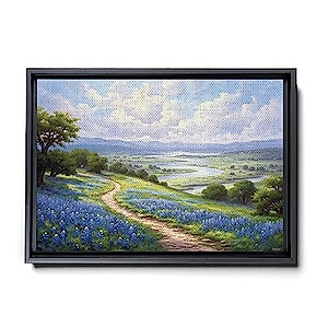 Enchanting Texas, Native Texas Hill Country Bluebonnet Landscape - Fine Art Print Mounted in a White Mat Board