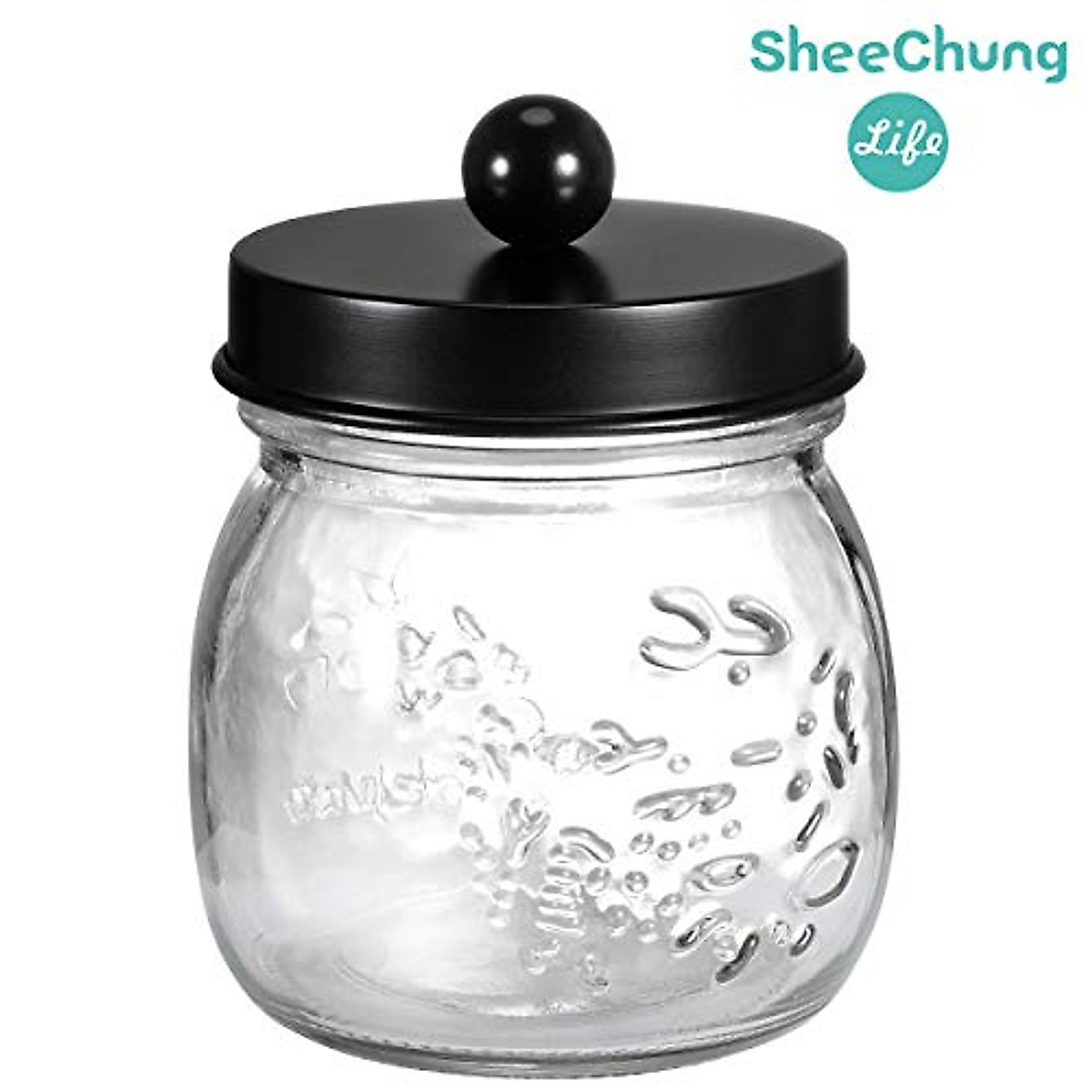 Mason Jars,Bathroom Apothecary Jars, Farmhouse Decor,Bathroom Vanity Storage Organizer Holder Glass for Qtips,Cotton Swabs,Rounds,Bath Salts,Cotton Ball - Rust Proof Stainless Steel Lid/Black