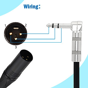 PNGKNYOCN 1/4 to XLR Cable 90 Degree Right Angle 6.35 mm TRS Male Plug to XLR Male Plug Audio Stereo Microphone Cable for Speakers, Stage, DJ and More（50cm）