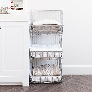 IRIS USA 17" Modular Wire Stacking Storage Basket, Great Storage for Linens, Groceries, Toys, Books, and More, Stackable, Easy Assemble, Multipurpose Home Organizer, Silver