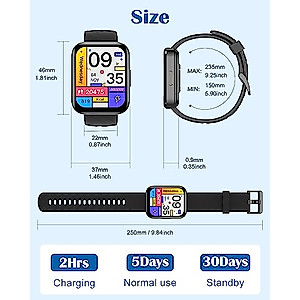 RUIMEN Smart Watches for Men Women (Answer/Make Calls) Compatible with iPhone/Android Phones, 2023 Ver. 1.85" HD Screen Fitness Tracker Heart Rate Monitor 100+ Sports Tracker Watch Waterproof (Black)