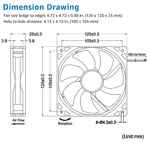 GDSTIME Dual Ball Bearings 120mm x 120mm x 25mm 5 inch 12v Brushless DC Cooling Exhaust Fan, For Desktop