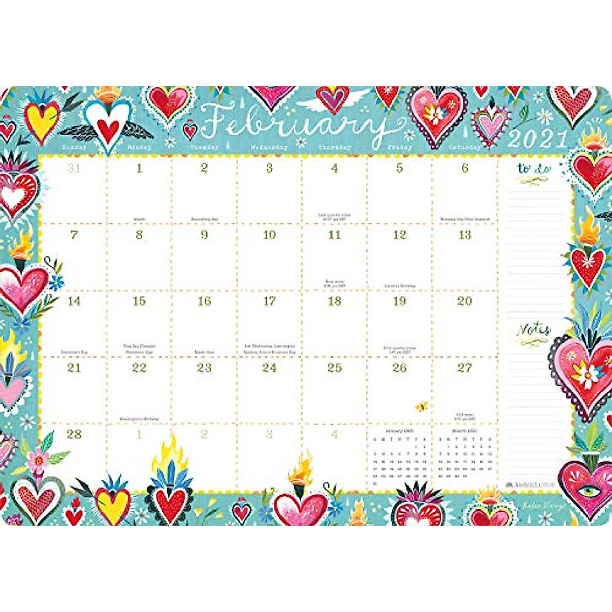 Katie Daisy 2021 Desk Pad Calendar (17-Month Aug 2020 - Dec 2021, 18.75" x 13.5")