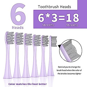 SARMOCARE Sonic Electric Toothbrush, Travel Rechargeable Toothbrushes for Adults Kids with 5 Modes and 6 Brush Heads, Waterproof,Smart Timer & Travel Case Included-Purple