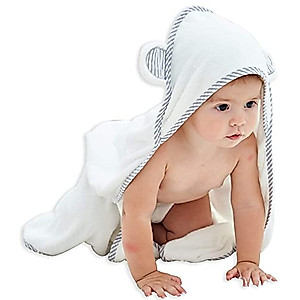 HIPHOP PANDA Bamboo Hooded Baby Towel - Soft Hooded Bath Towel with Ears for Babie, Toddler,Infant - Ultra Absorbent, Natural Baby Towel Perfect (White, 30 x 30 Inch)
