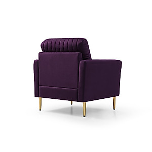 WILLIAMSPACE 31.5" Velvet Single Sofa Chair, Modern Upholstered Armchair with 1 Toss Pillow & Gold Legs, Small Luxury Couch Chair for Living Room, Reading Sofa for Bedroom Apartment, Velvet (Purple)