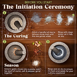 ChefSofi Mortar and Pestle Set - 6 Inch - 2 Cup Capacity - Unpolished Heavy Granite for Enhanced Performance and Organic Appearance - Included: Anti-Scratch Protector + Italian Recipes EBook