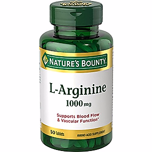 Nature's Bounty L-Arginine, Supports Blood Flow and Vascular Function, 1000 mg, Tablets, 50 Ct