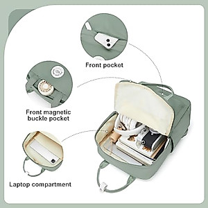 WEPOET Small School Backpacks For Travel,Cute Waterproof Bookbag For Teens Girls,Lightweight 14 inch Laptop College Back Packs Men,Aesthetic High School Bag(Light Green)