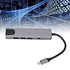 USB C Hub Multiport Adapter, Hub Card Reader Aluminum Alloy Fast Data Transfer 4K Ultra HD Video RJ45 100m Port for Charging Data Conversion