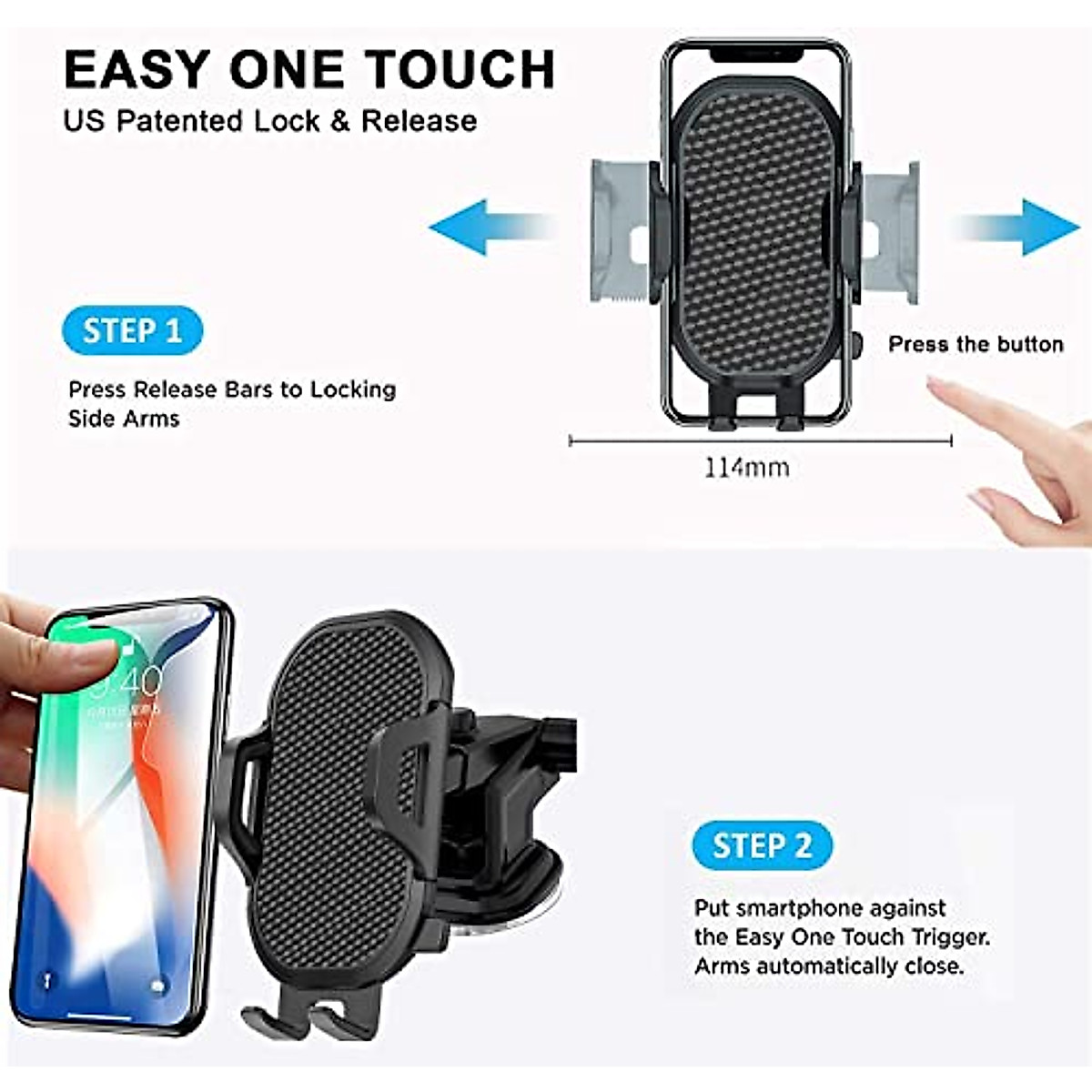 Car Phone Mount Holder for Samsung Galaxy S21 S20 S22 S23 Plus Ultra FE 5G,A21 A52 A12 A50 A20 A10E A31 A11 A02S A6,Google Pixel 4A 5G/5 4 XL 3A and All Cell Phone,Windshield/Dashboard/Window+Air Vent
