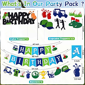 50Pcs Golf Birthday Party Decorations Golf Themed Party Supplies Includes Print Balloon Paper Sequin Golf Foil Balloon Cake Topper Banner Paper Pompoms