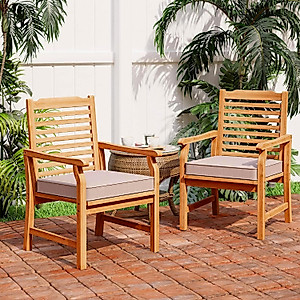PHI VILLA 6 Pieces Acacia Wood Outdoor Dining Chairs with Cushions, Patio Wooden Armchairs Set of 6, Natural Teak Dining Chairs for Deck, Yard, Porch