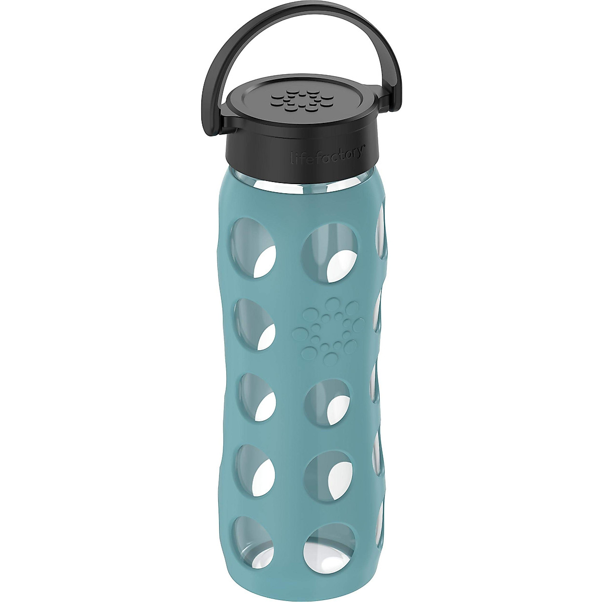 Lifefactory 22-Ounce Glass Water Bottle with Classic Cap and Protective Silicone Sleeve, Aqua Teal