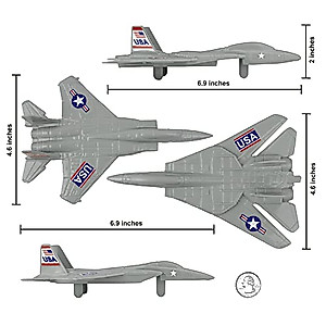 TimMee Plastic Army Men Combat Fighter Jets - 4pc Gray Airplanes Made in USA