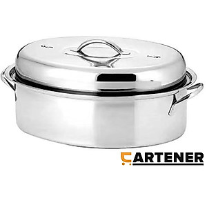 Stainless Steel Turkey Roaster with Lid and Rack, Oval Roasting Pan Rack and Lid - Large Covered Turkey Roasting Pan with Top - Stainless Steel Oval Roaster Pan with Top - High Dome Roaster