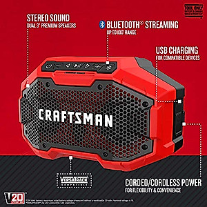 CRAFTSMAN V20 Bluetooth Speaker, Tool Only (CMCR001B) , Red