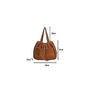 Ulisty Women Large Capacity Corduroy Drawstring Tote Bag Pockets Shoulder Bag Casual Handbag Hobo Bag Shopping Bag red