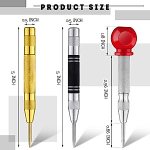 3 Pack Center Punch Spring Loaded Automatic Punch 5 Inches Crushing Hand Tool Center Hole Punch for Wood Metal Awl Puncher with Cushion Cap Adjustable Tension