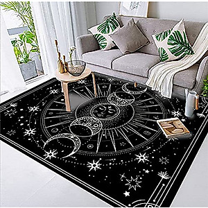 LGGQQW Sun and Moon Area Rugs Black and White Stars Space Carpets Astrology Zodiac rugsfor Bedroom Teen Girl Psychedelic Aesthetic Rugs