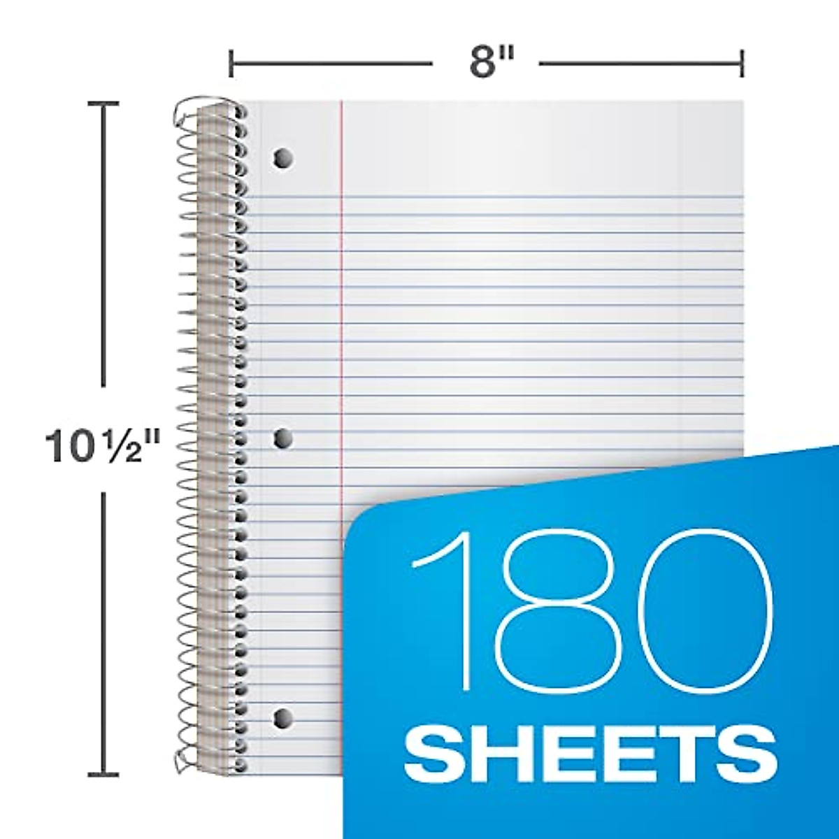 Oxford Spiral Notebook 3 Pack, 5 Subject, College Ruled Paper, 4 Dividers, 8 x 10-1/2 Inches, Black, Red, Blue, 180 Sheets (65203)