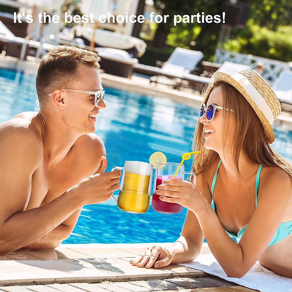 Convend Beer Mugs For Freezer,Double Wall Clear Borosilicate Glass Beer Mug with Handle,Ice Cup for Beer,Milk and Juice-16 Oz Capacity, Set of 2