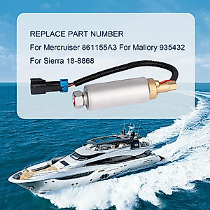 Yeoflagtrade 861155A3 Electric Fuel Pump Replacement For Mercury Mercruiser Marine Boat 4.3L 5.0L 5.7L V6 V8 Carburetor Engines Low Pressure Fuel Pump Replaces 861155A3 861155-2 18-8868