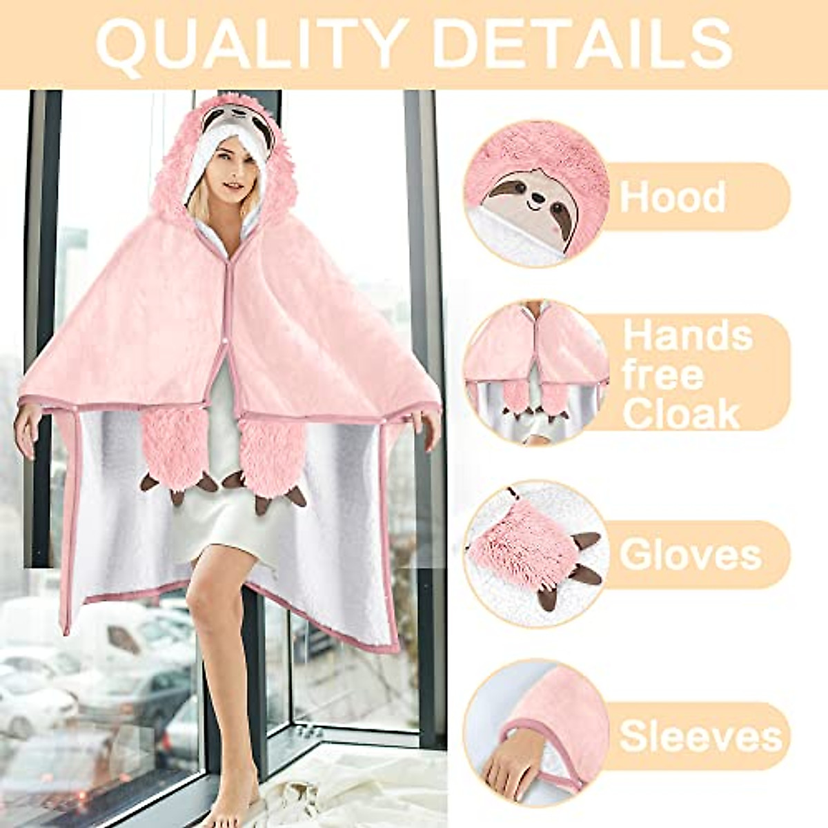 Sloth Wearable Hooded Blanket for Adults - Super Soft Warm Cozy Plush Flannel Fleece & Sherpa Hoodie Throw Cloak Wrap - Sloth Gifts for Women Adults and Kids