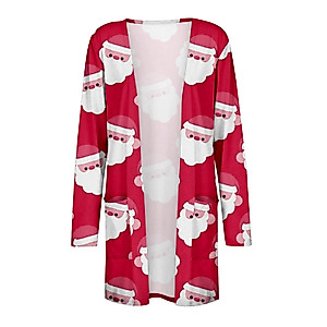 Womens Christmas Sweater Women's Christmas Cardigan Sweater Lightweight Knitting Open Front Coat Xmas Tree Elk Print Holiday Top Outwear Knitted Cardigan(AA-Red X-Large)